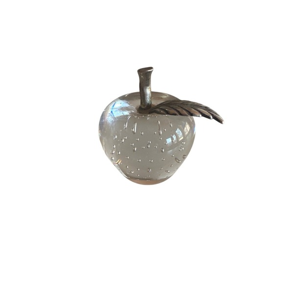 Unmarked | Art | Clear Glass Apple Paperweight With Silver Stem Leaf ...